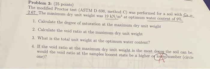 Solved Problem 3: (25 points) The modified Proctor test | Chegg.com