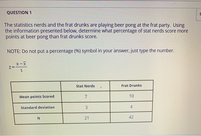 Solved QUESTION 1 The statistics nerds and the frat drunks | Chegg.com