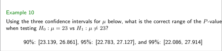 Solved Example 10Using the three confidence intervals for μ | Chegg.com