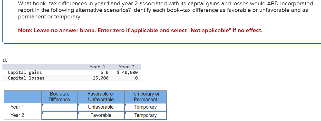 Solved What book-tax differences in year 1 ﻿and year 2 | Chegg.com