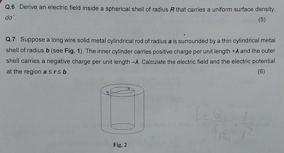 Q.6 Derive an electric field inside a spherical shell | Chegg.com