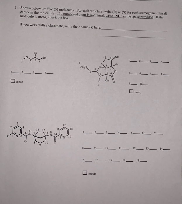 Solved Shown below are five (5) molecules. For each | Chegg.com