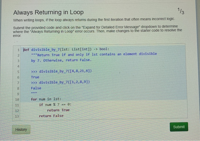 Solved Always Returning in Loop When writing loops, if the | Chegg.com