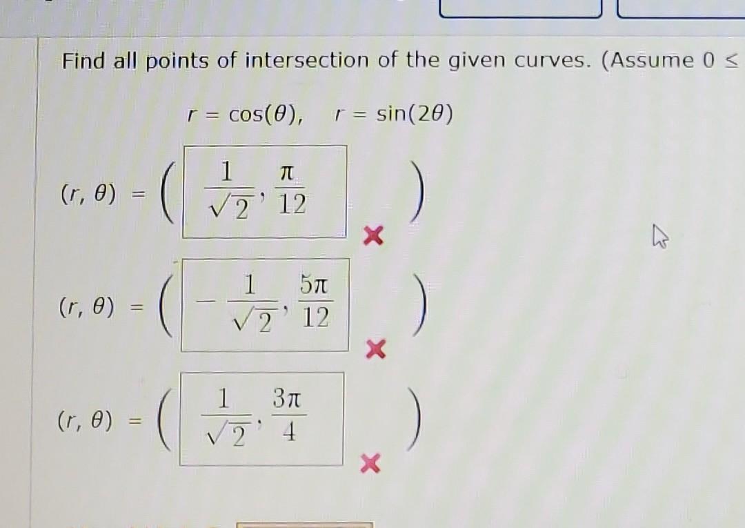 Solved Find all points of intersection of the given curves. | Chegg.com
