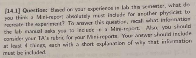 Solved [14.1] Question: Based on your experience in lab this | Chegg.com
