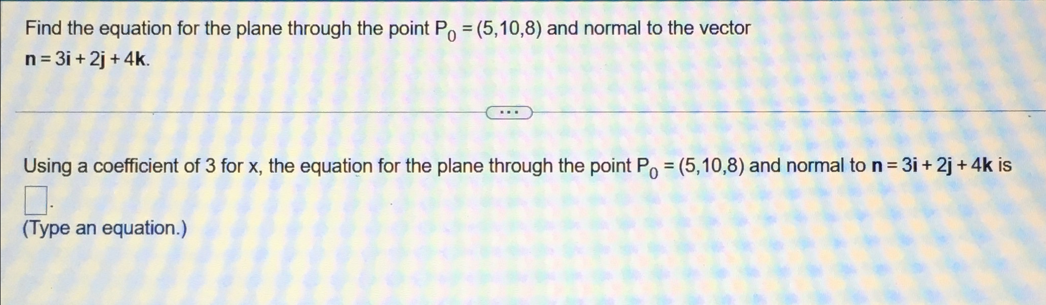 Solved Find the equation for the plane through the point | Chegg.com