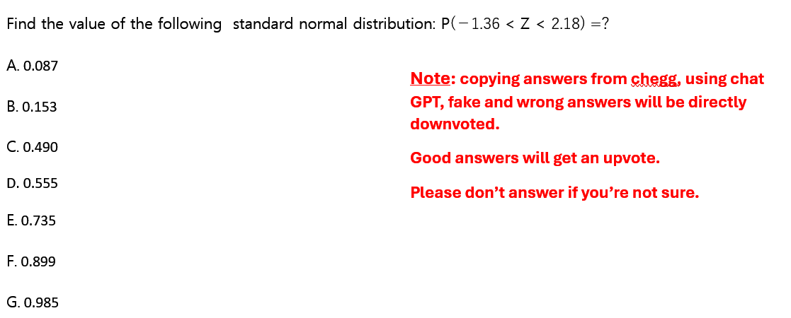 Find The Value Of The Following Standard Normal