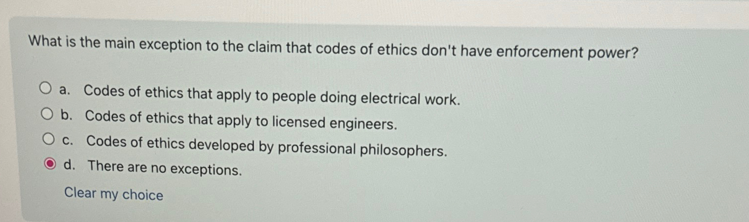 Solved What is the main exception to the claim that codes of | Chegg.com