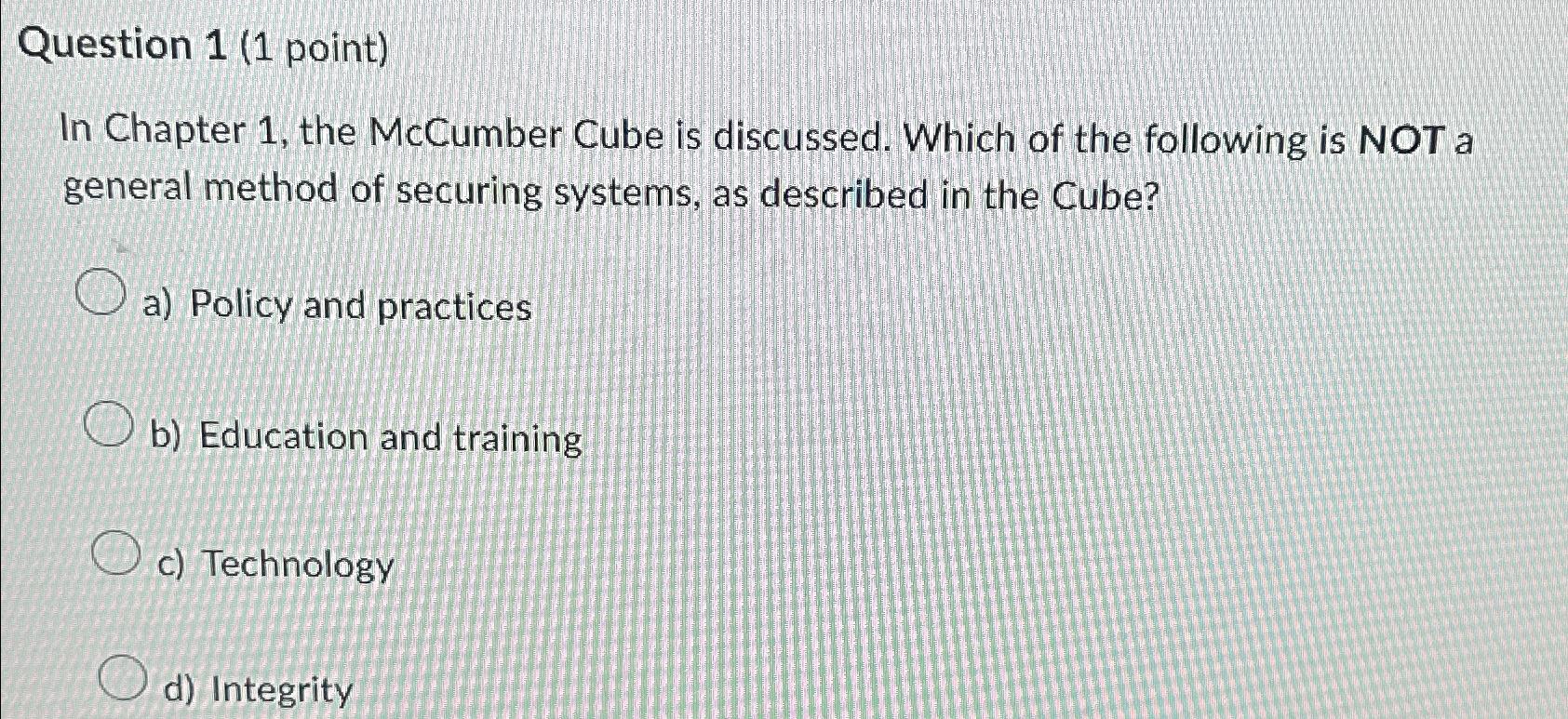 Solved Question 1 1 ﻿point In Chapter 1 ﻿the Mccumber Cube