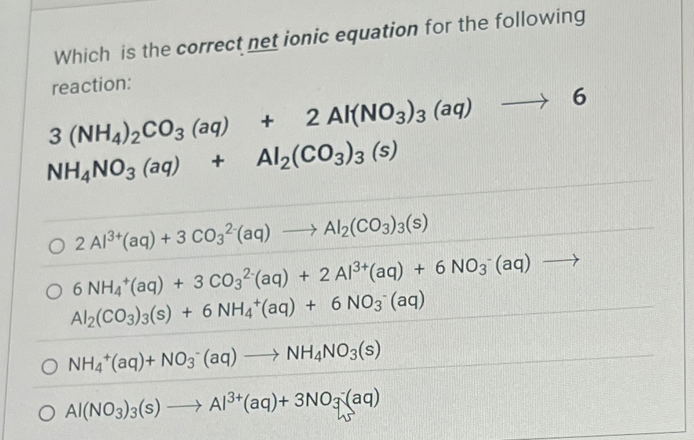 Solved Which is the correct net ionic equation for the | Chegg.com