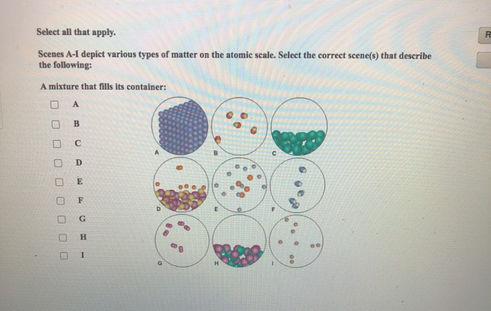 R Select all that apply. Scenes A-I depict various | Chegg.com