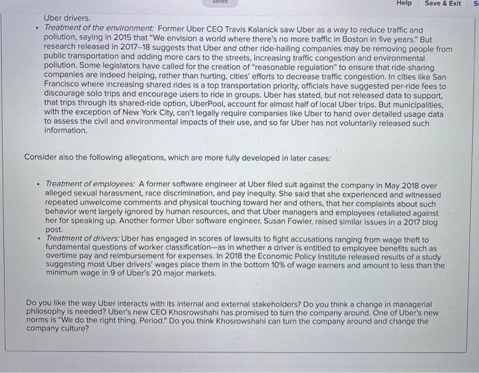 Solved Saved Help Save & E Required information Uber | Chegg.com