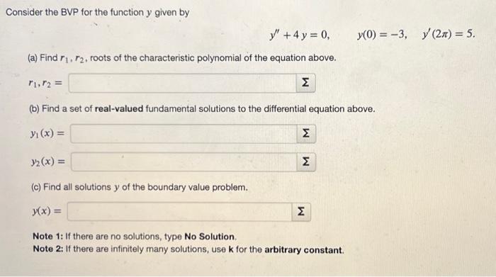 Solved Consider the BVP for the function \\( y \\) given by | Chegg.com