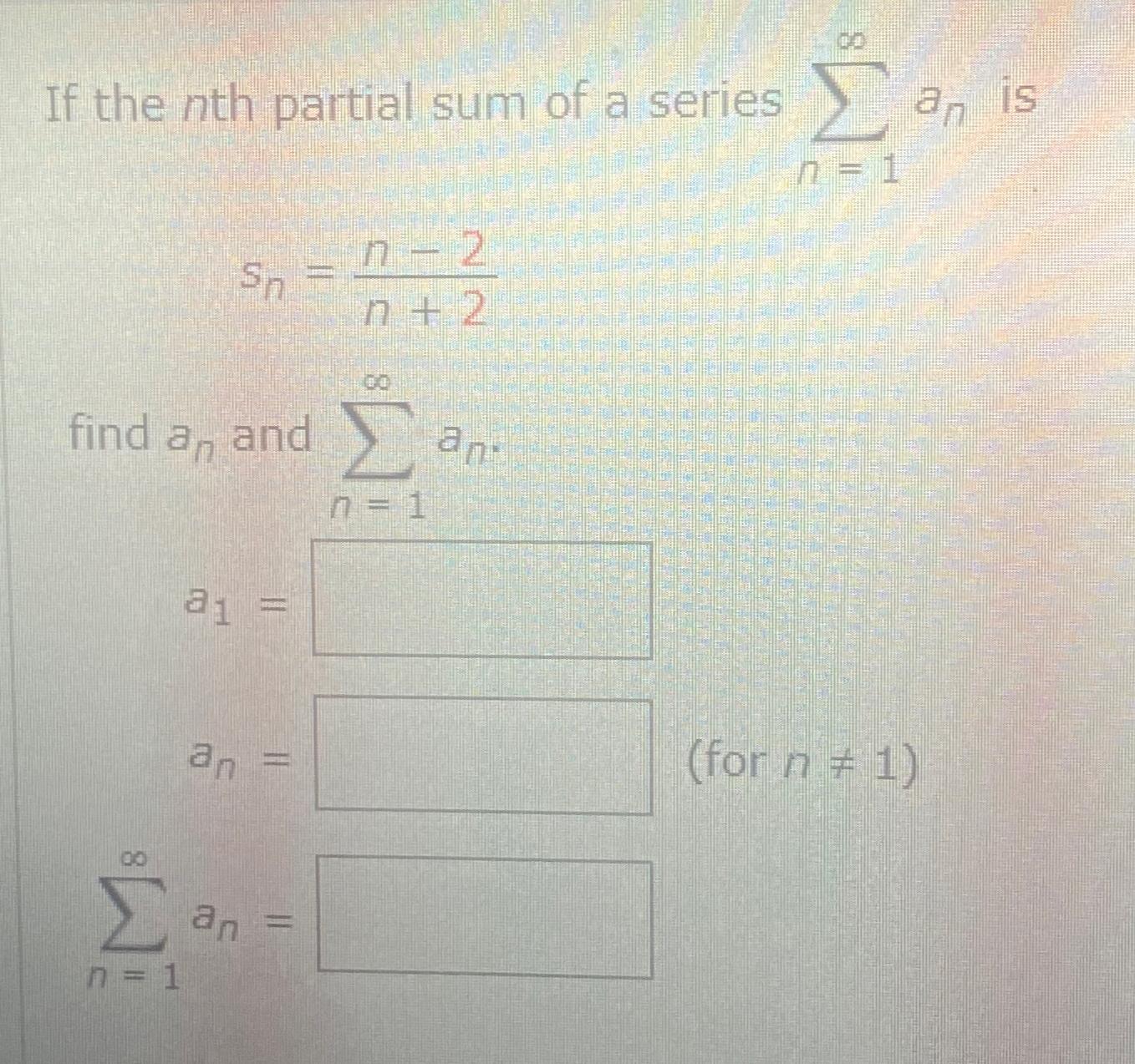 Solved If the nth partial sum of a series ∑n=1∞an ﻿is | Chegg.com