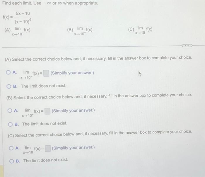 Solved Find each limit. Use −∞ or ∞ when appropriate. | Chegg.com