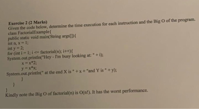Solved Exercise 2 (2 Marks) Given the code below, determine | Chegg.com