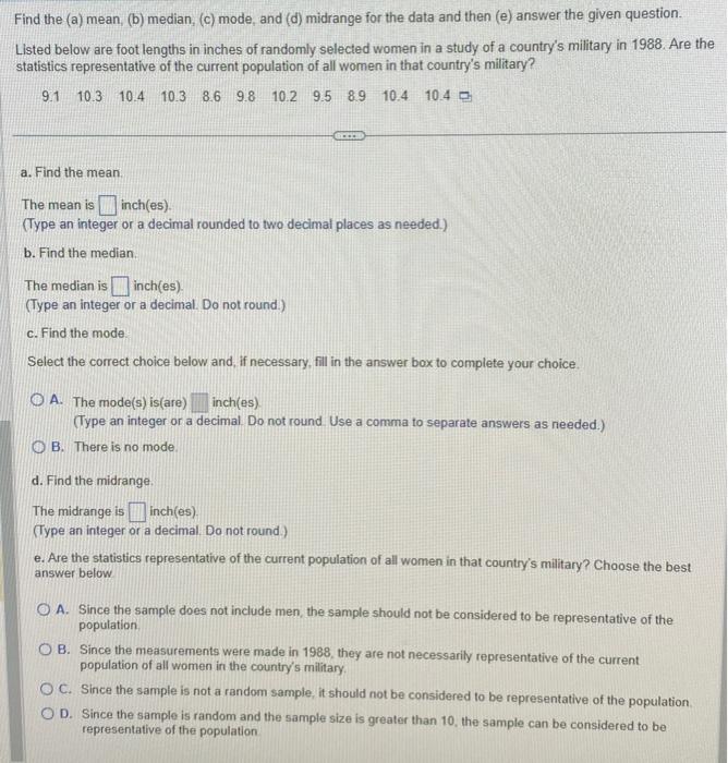 Solved Find the (a) mean, (b) median, (c) mode, and (d) | Chegg.com