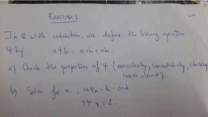 Exercise 1 In 12 with addition, we 4 by. 1 a&b= a +b | Chegg.com
