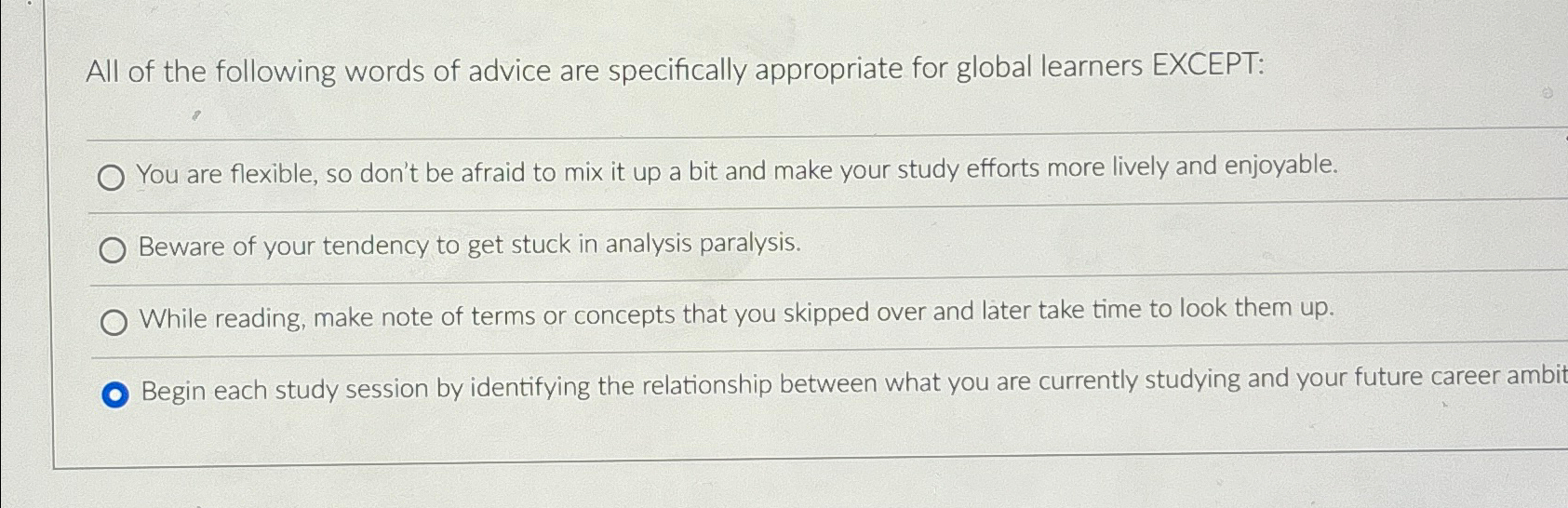 Solved All of the following words of advice are specifically | Chegg.com