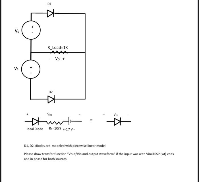 Solved D1, D2 diodes are modeled with piecewise linear | Chegg.com