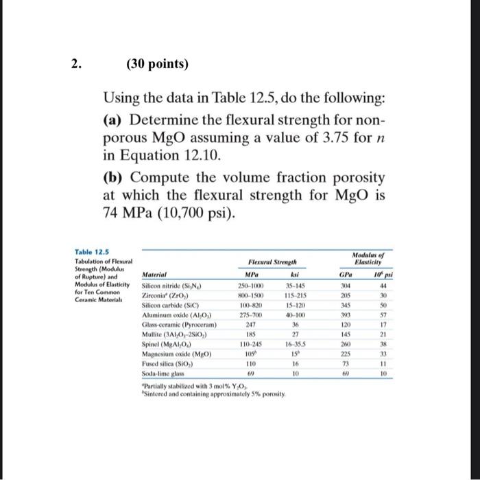 Solved 2. (30 points) Using the data in Table 12.5, do the | Chegg.com