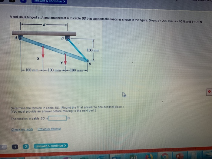Solved diswer & continue > A rod AB is hinged at A and | Chegg.com
