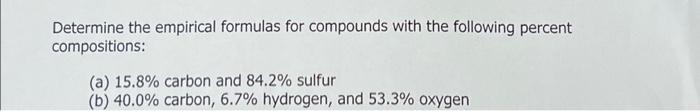 Solved Determine the empirical formulas for compounds with | Chegg.com