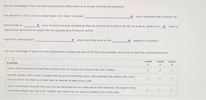 Solved Use your knowledge of how individual characteristics | Chegg.com