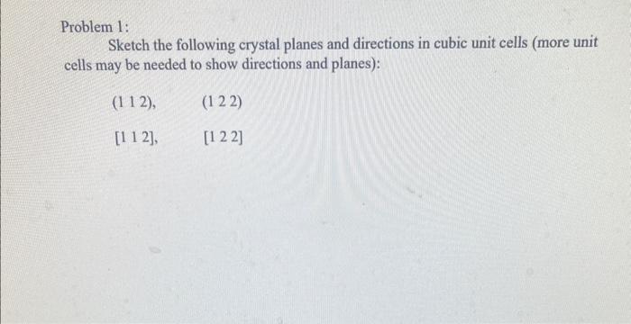 Solved Problem 1: Sketch the following crystal planes and | Chegg.com