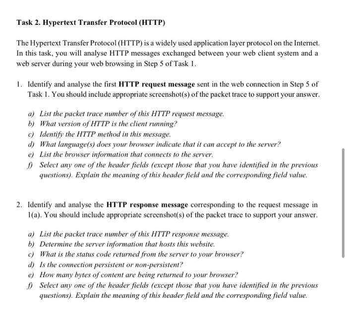 Solved Task 2. Hypertext Transfer Protocol (HTTP) The | Chegg.com