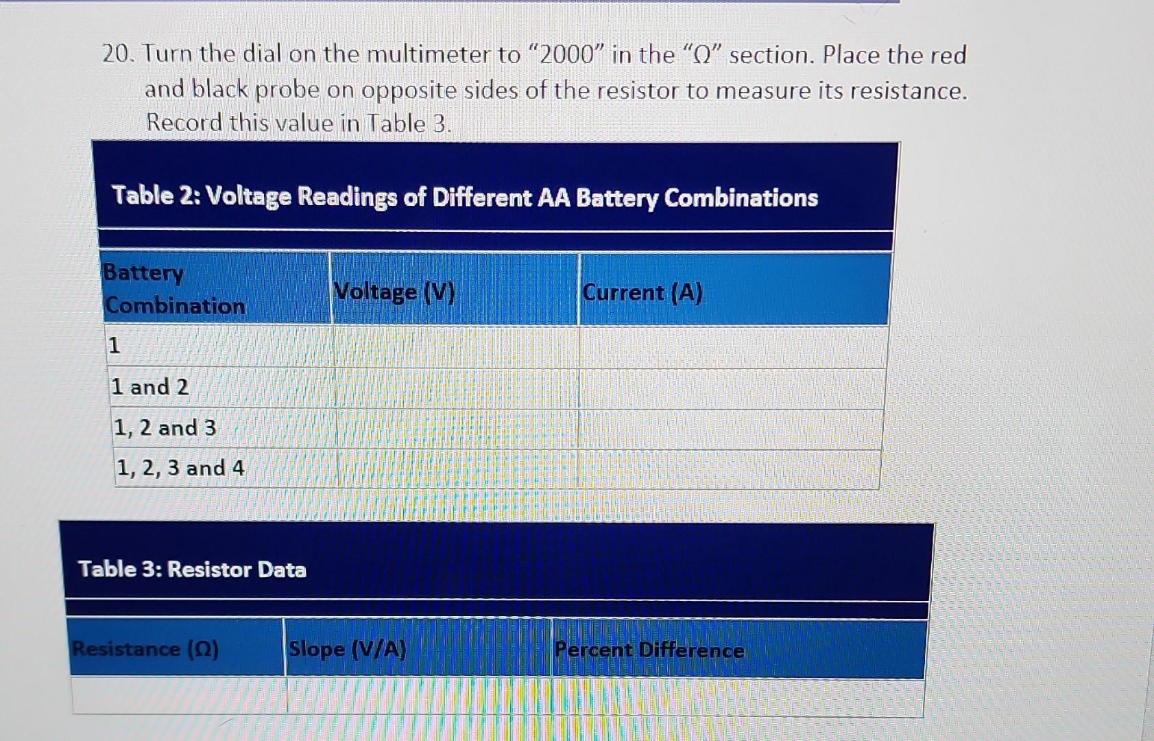 Solved 20. Turn the dial on the multimeter to " 2000 " in | Chegg.com
