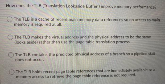 Solved How does the TLB (Translation Lookaside Buffer ) | Chegg.com