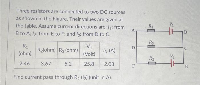 Three resistors are connected to two DC sources as | Chegg.com
