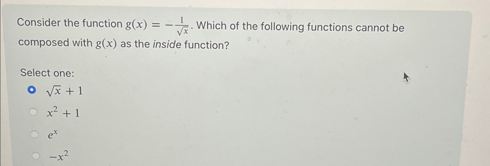 Solved Consider the function g(x)=-1x2. ﻿Which of the | Chegg.com