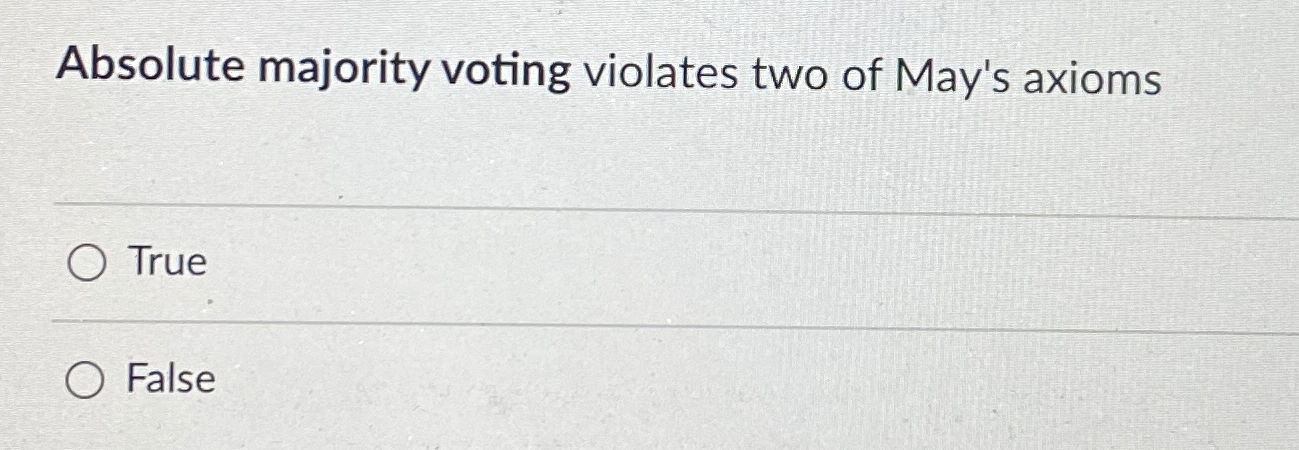 Solved Absolute majority voting violates two of May's | Chegg.com
