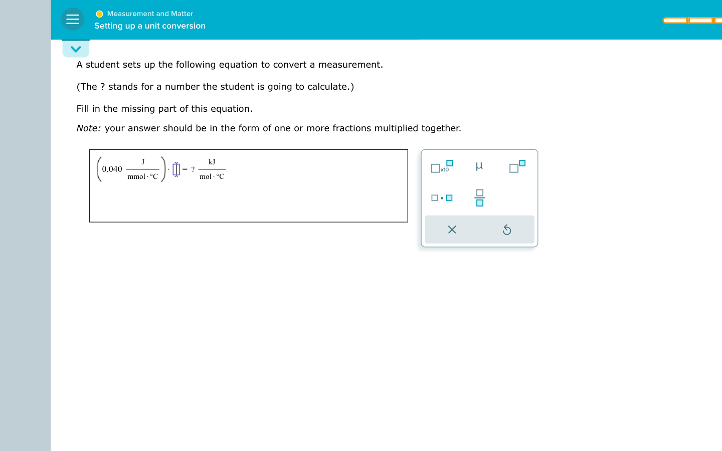 Solved A student sets up the following equation to convert a | Chegg.com