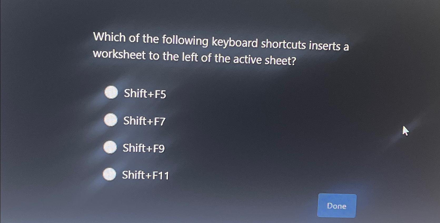 Solved Which of the following keyboard shortcuts inserts a | Chegg.com