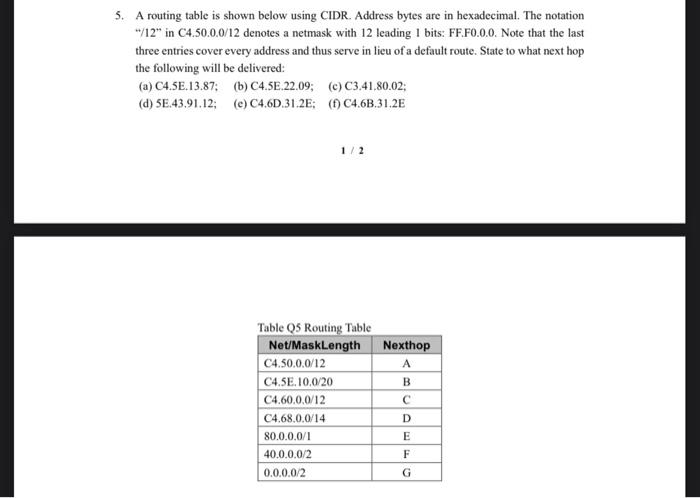 Solved 5 A Routing Table Is Shown Below Using Cidr Address