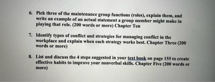 6. Pick three of the maintenance group functions | Chegg.com