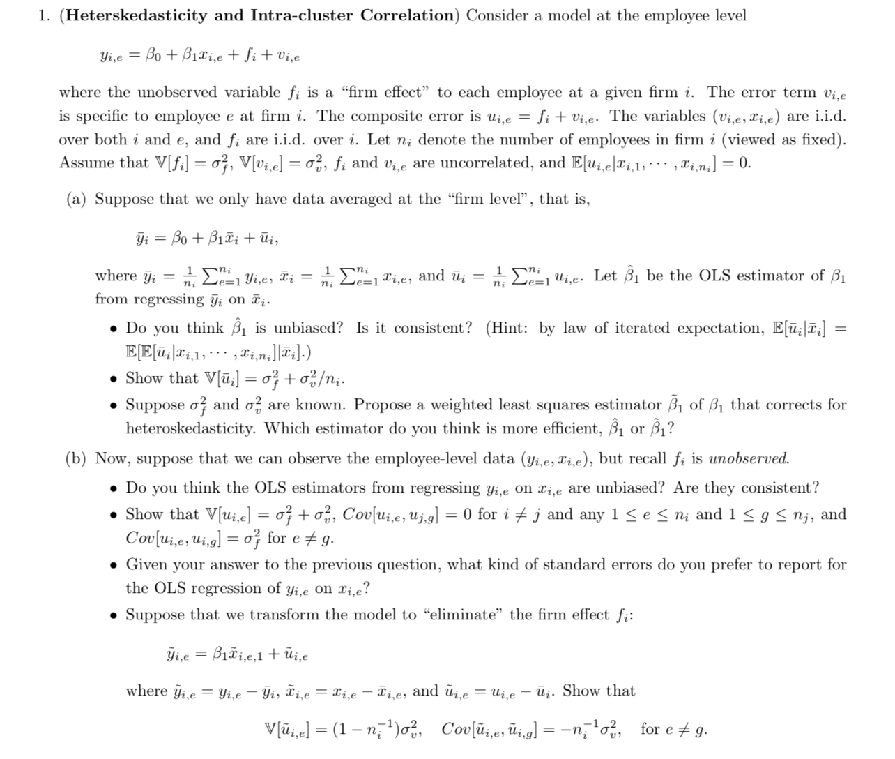 Solved (Heterskedasticity and Intra-cluster Correlation) | Chegg.com