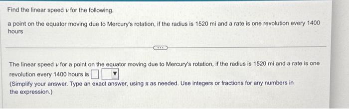 Solved Find the linear speed v for the following. a point on | Chegg.com