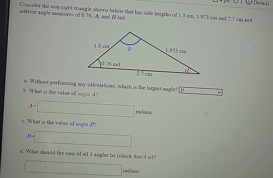 Solved Consider the non-right triangle shown below that has | Chegg.com