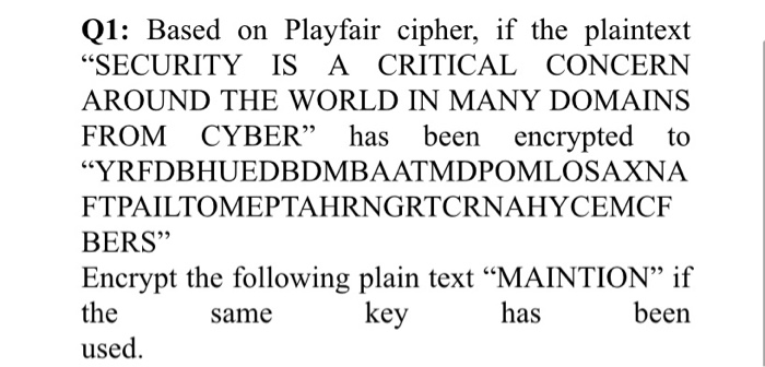 Solved Q1 Based On Playfair Cipher If The Plaintext