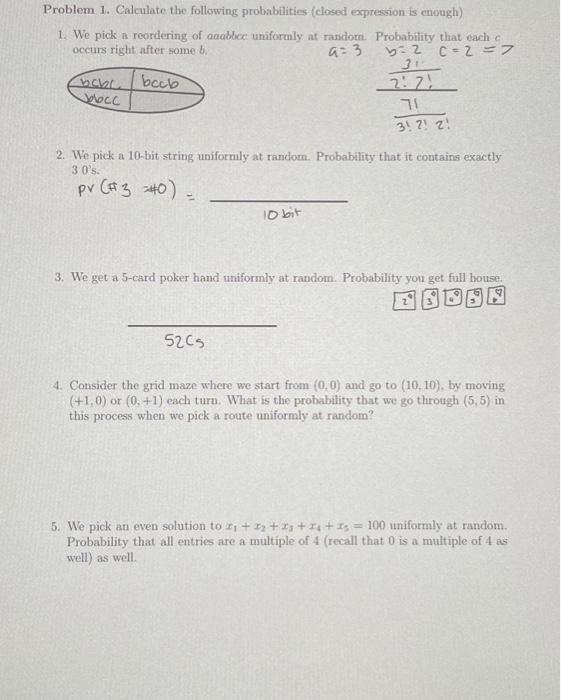 Solved Problem 1. Calculate the following probabilities | Chegg.com