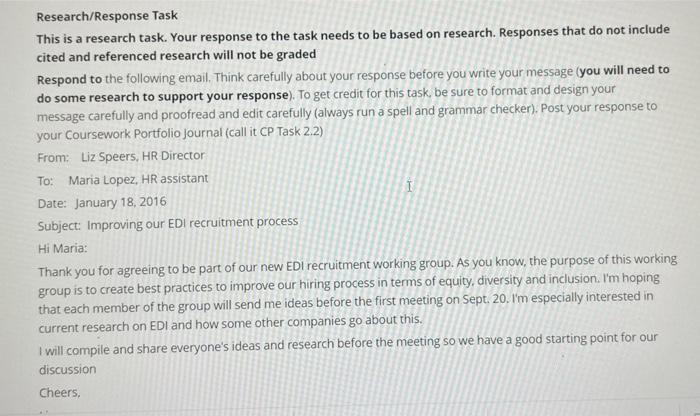 Solved Research/Response Task This is a research task. Your | Chegg.com