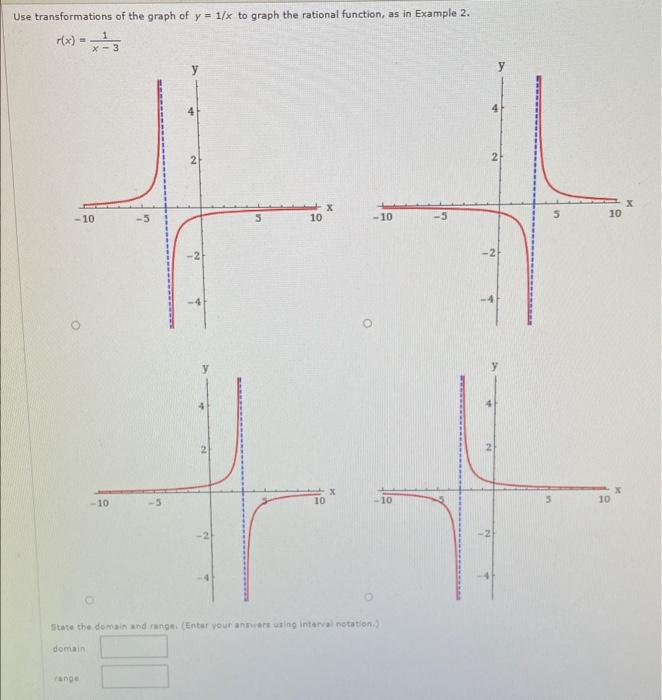 Solved Use transformations of the graph of y=1/x to graph | Chegg.com