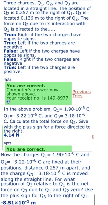 Solved Three charges, Q1, Q2, and Q3 are located in a | Chegg.com
