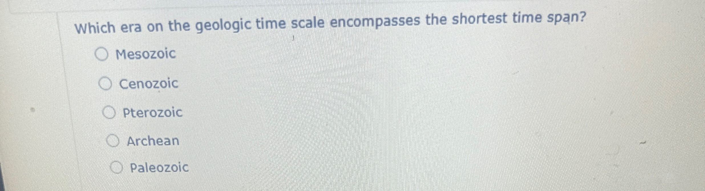 Solved Which era on the geologic time scale encompasses the | Chegg.com