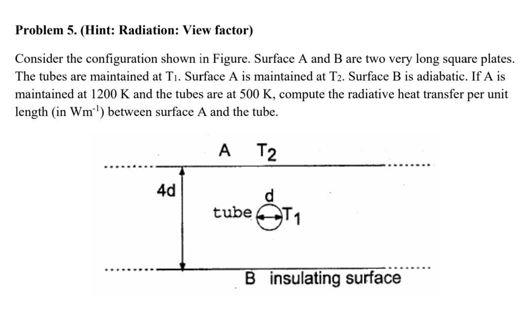 Solved Problem 5. (Hint: Radiation: View factor) Consider | Chegg.com