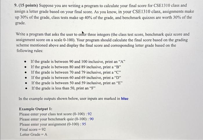 Solved 9. (15 points) Suppose you are writing a program to | Chegg.com